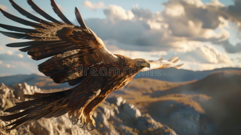 Majestic Golden Eagle Flight Wings Spread Wide Soaring High Stock ...