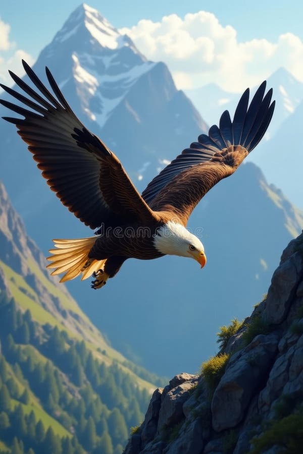 Golden Eagle in Majestic Flight Over Rugged Peaks, Apex Predator ...