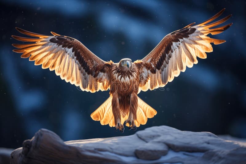 Golden Eagle with Outstretched Wings in Alpine Glow Stock Photo - Image ...