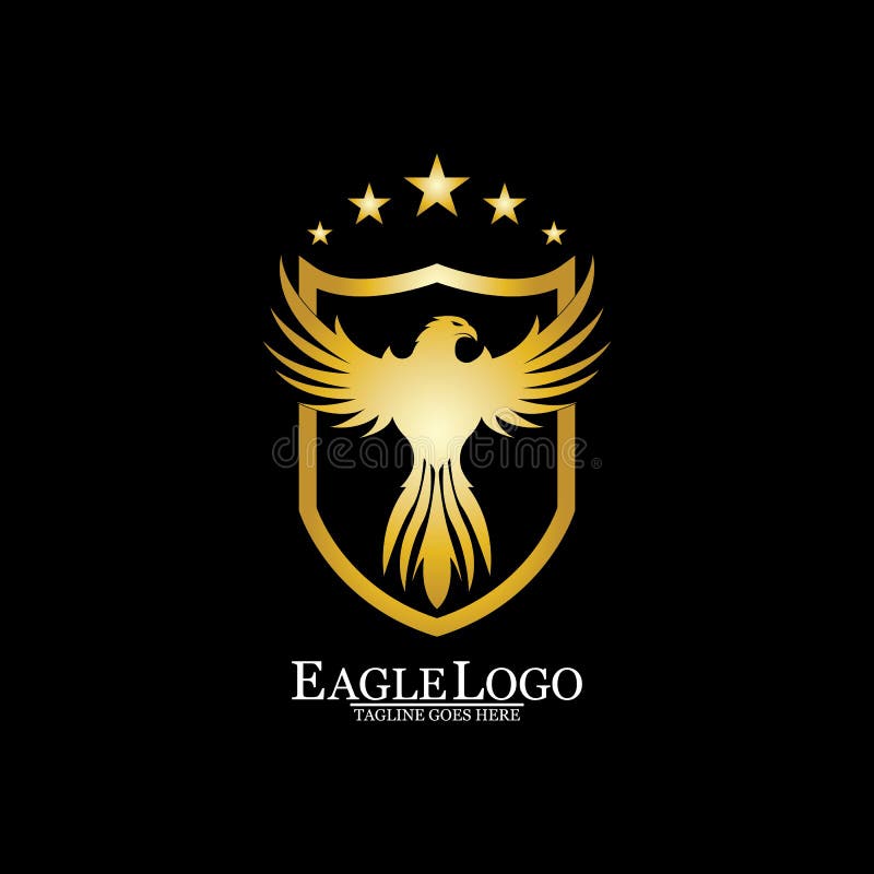 Golden Eagle with Shield Logo Design Stock Vector - Illustration of ...