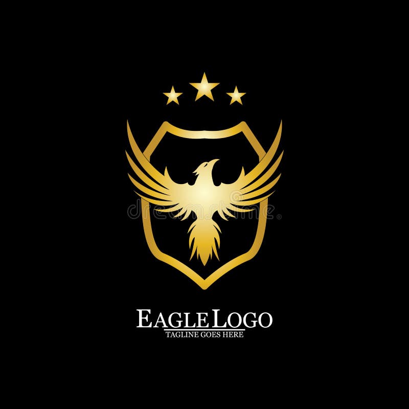 Golden Eagle with Shield Logo Design Stock Vector - Illustration of ...