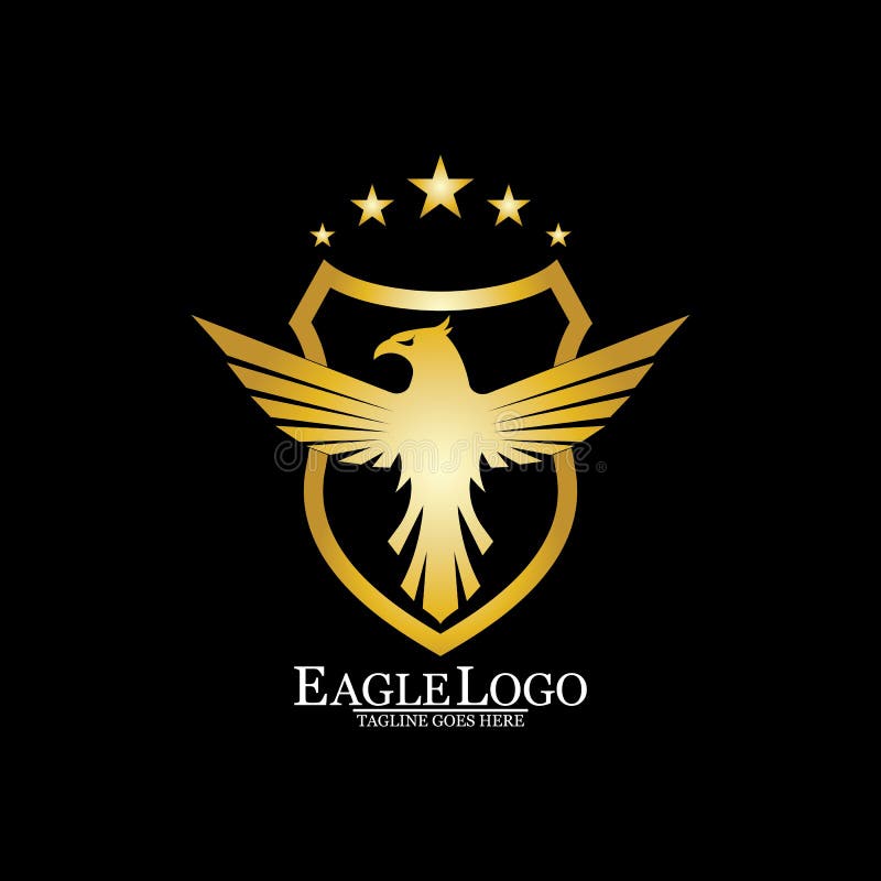 Golden Eagle with Shield Logo Design Stock Vector - Illustration of ...