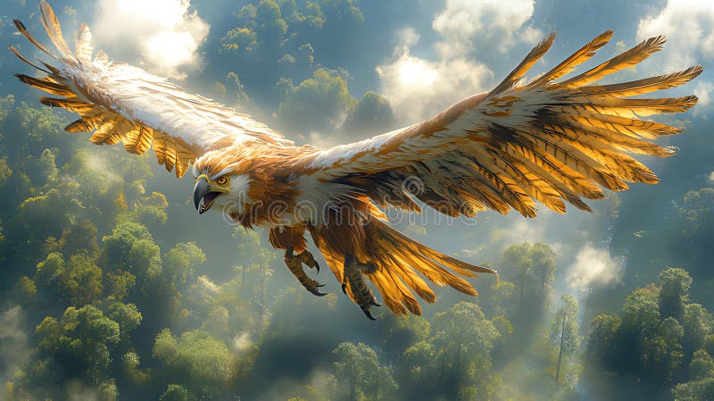 Golden Eagle Soaring Above Misty Forest Stock Illustration ...