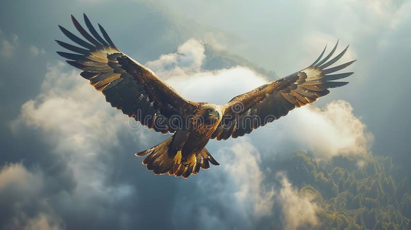Golden Eagle Soaring through Snowy Forest Stock Illustration - Illustration of wings, fauna ...