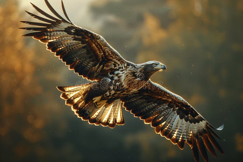 Golden Eagle Soaring through a Forest at Sunset Stock Image - Image of wild, beak: 323635707