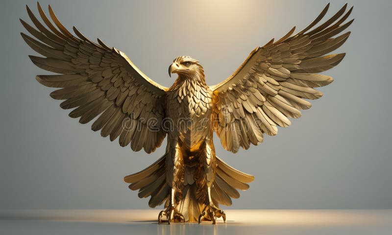 Golden Eagle Statue with Outstretched Wings Stands on Gray Surface ...