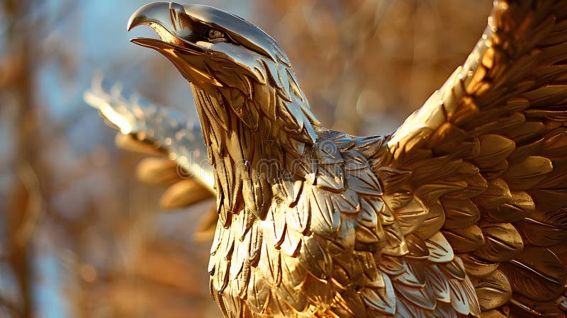 Golden Eagle Statue with Wings Spread Wide Symbolizing. Stock ...