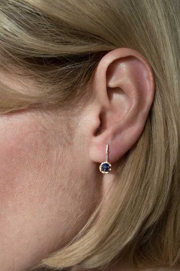 Golden Earring with Dark Blue Gem - Sapphire and Few Diamonds in Stock ...