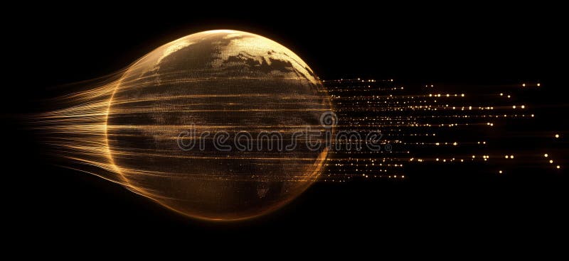 Golden Earth with Dynamic Light Trails Representing Speed and ...