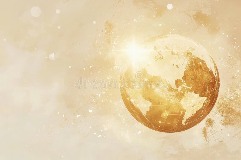Golden Earth Globe Watercolor Network Global Network Connection ...
