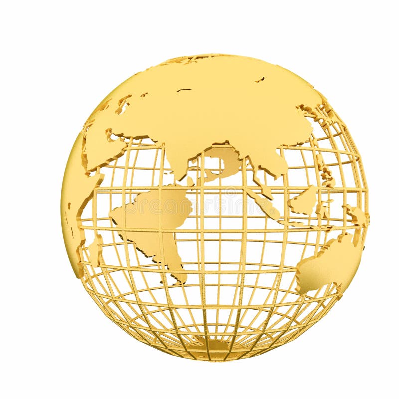 Golden Earth Planet 3D Globe Isolated Stock Illustration - Illustration ...