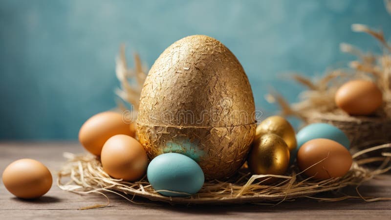 Golden Easter Egg in Straw Hat Flat Lay. Stock Photo - Image of colored ...