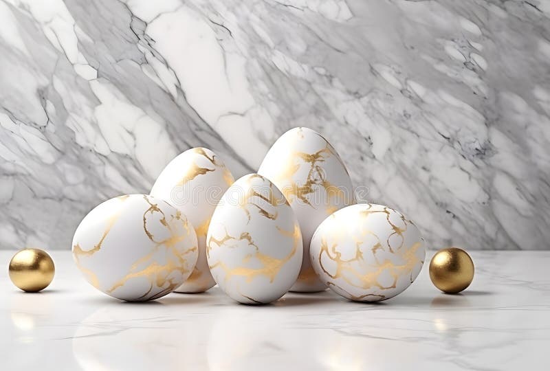Golden Easter Eggs on Marble Background 3D Render Stock Illustration ...
