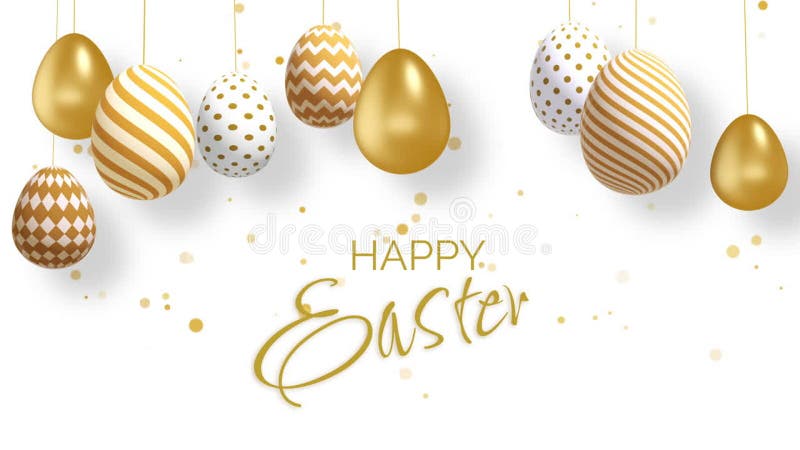 Golden Easter Eggs with Patterns on Strings. Shiny Gold Particles on ...