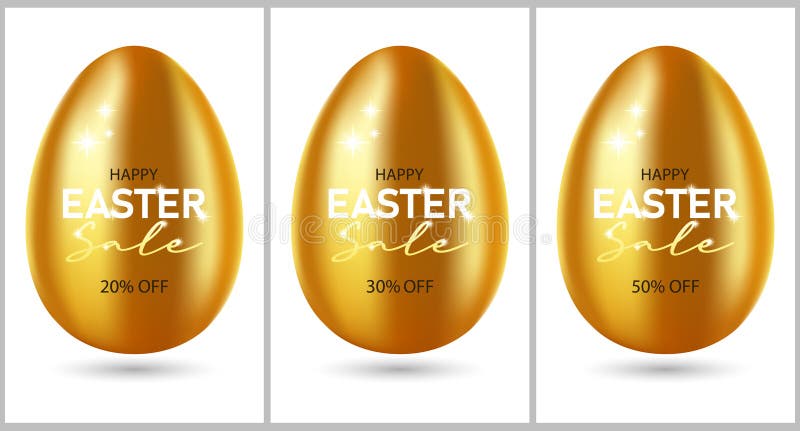 Golden Easter Eggs and Text Happy Easter Sale. Icon Set. 3d ...