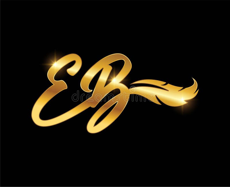 Golden EB Monogram Logo with Feather Stock Illustration - Illustration ...