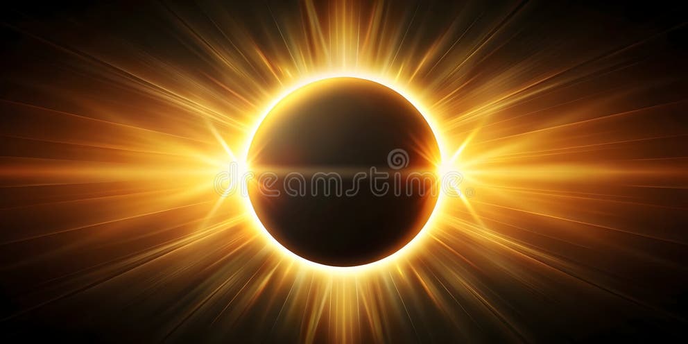 Golden Eclipse with Radiant Light Beams Shining Outward Stock Photo ...