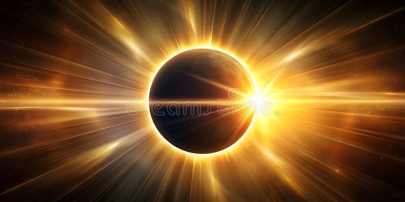 Golden Eclipse with Radiant Light Beams Shining Outward Stock ...