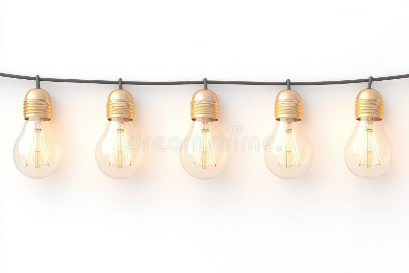 Golden Edison Bulbs String Lights Home Decor 3D Render Stock ...