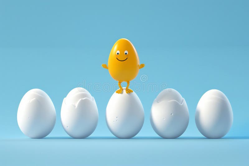 A Golden Egg with an Animated Character Standing on Top of White Eggs ...