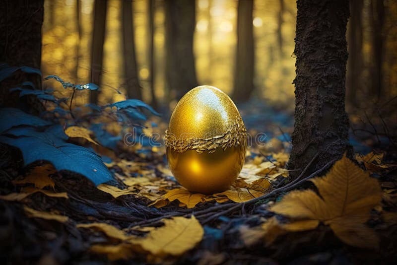 Golden Egg in the Moss. Generative Ai. an Abandoned Golden Egg in the ...