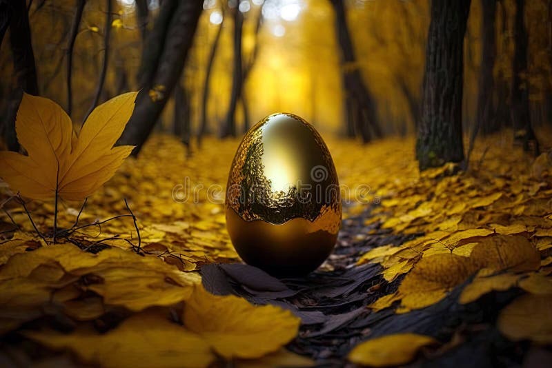 Golden Egg in the Moss. Generative Ai. an Abandoned Golden Egg in the ...