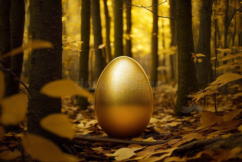 Golden Egg in the Moss. Generative Ai. an Abandoned Golden Egg in the ...