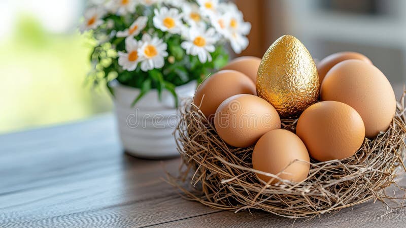 Golden Egg Nestled among Ordinary Eggs in Cozy Nest Stock Illustration ...