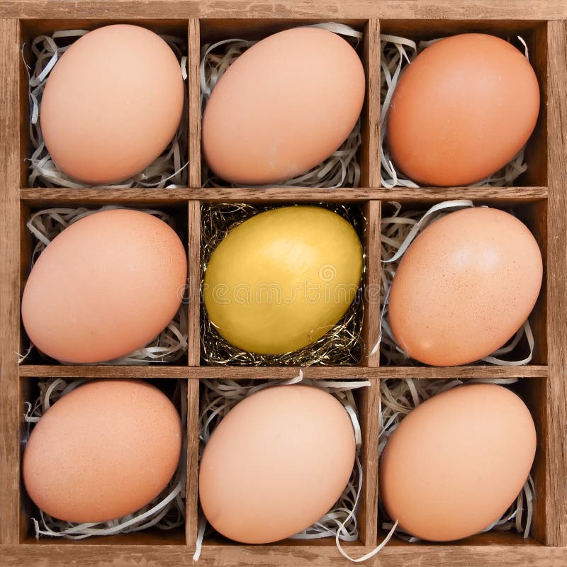 Golden Egg among Normal Eggs in Wooden Box Stock Image - Image of ...