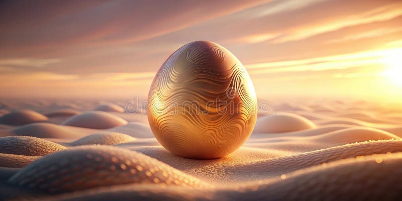 A Golden Egg Rests on Undulating Sands at Sunset, a Symbol of Hope and ...