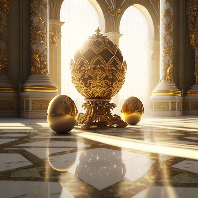 A Golden Egg Sitting on Top of a Marble Floor Next To Two Golden Balls ...