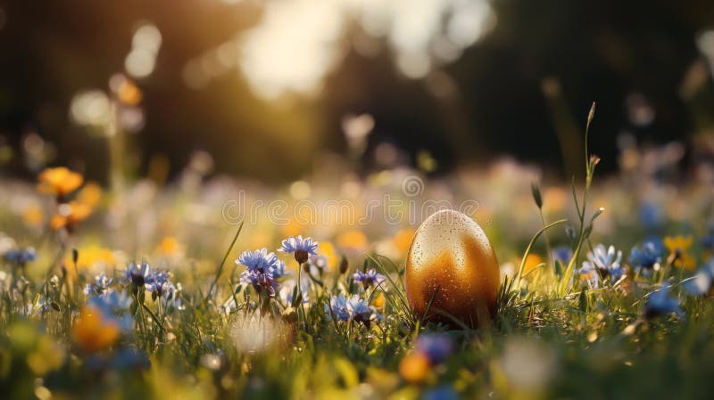 Golden Egg in a Spring Wildflower Meadow Stock Illustration ...