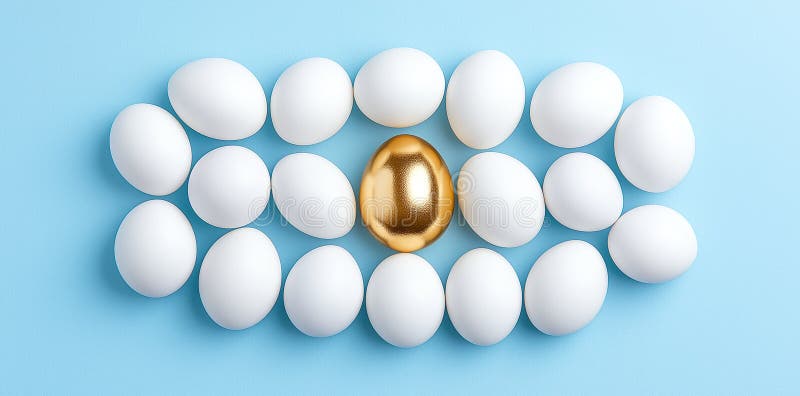 Golden Egg among White Eggs on Blue Background Creates Striking Visual ...