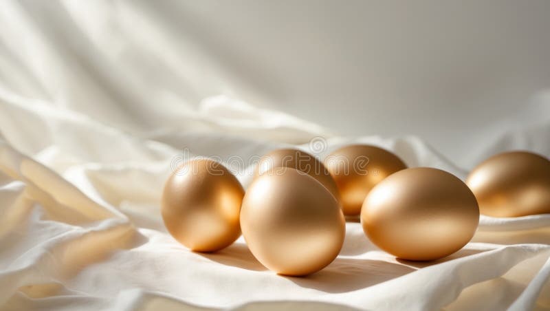 Golden Eggs on a Soft Surface with Gentle Shadows Stock Image - Image ...
