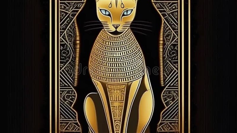 Golden Egyptian Magic Divine Cat, Cat in the Temple of the Egyptian ...