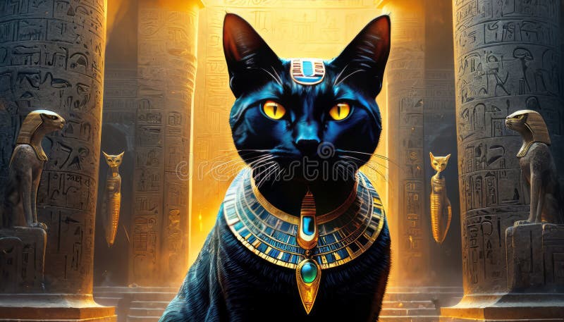 Golden Egyptian Magic Divine Cat, Cat in the Temple of the Egyptian ...
