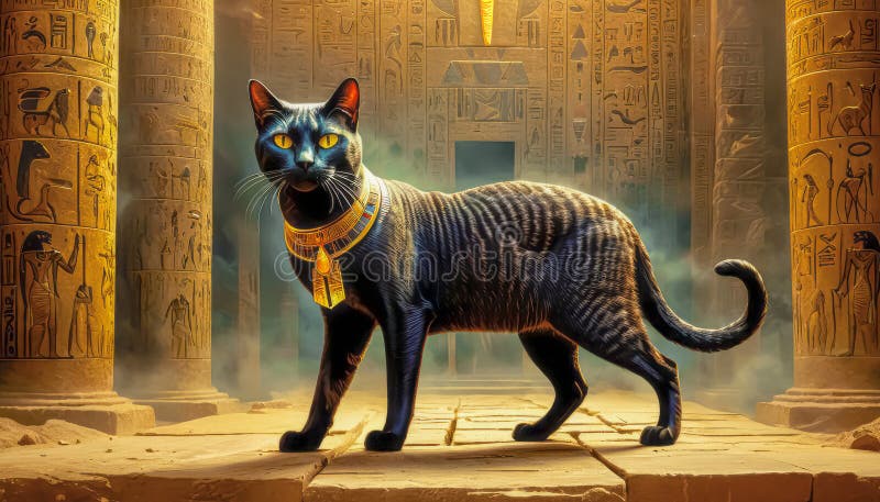 Golden Egyptian Magic Divine Cat, Cat in the Temple of the Egyptian ...