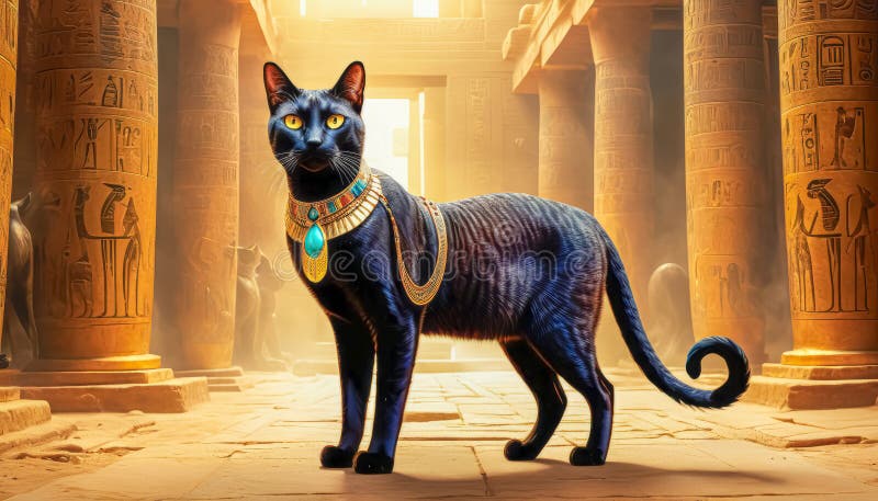 Golden Egyptian Magic Divine Cat, Cat in the Temple of the Egyptian ...