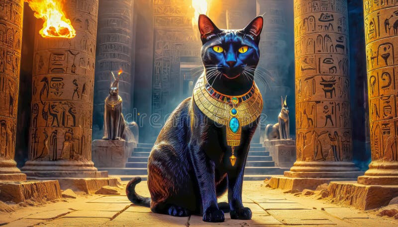 Golden Egyptian Magic Divine Cat, Cat in the Temple of the Egyptian ...
