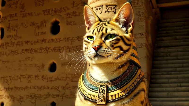 Golden Egyptian Magic Divine Cat, Cat in the Temple of the Egyptian ...