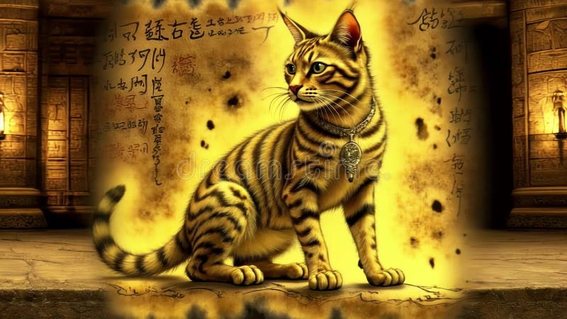 Golden Egyptian Magic Divine Cat, Cat in the Temple of the Egyptian ...