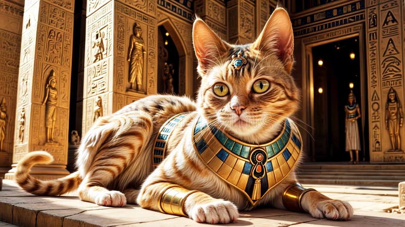 Golden Egyptian Magic Divine Cat, Cat in the Temple of the Egyptian ...