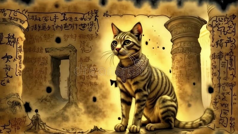 Golden Egyptian Magic Divine Cat, Cat in the Temple of the Egyptian ...