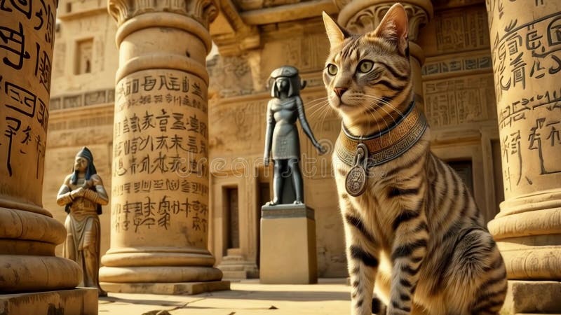 Golden Egyptian Magic Divine Cat, Cat in the Temple of the Egyptian ...
