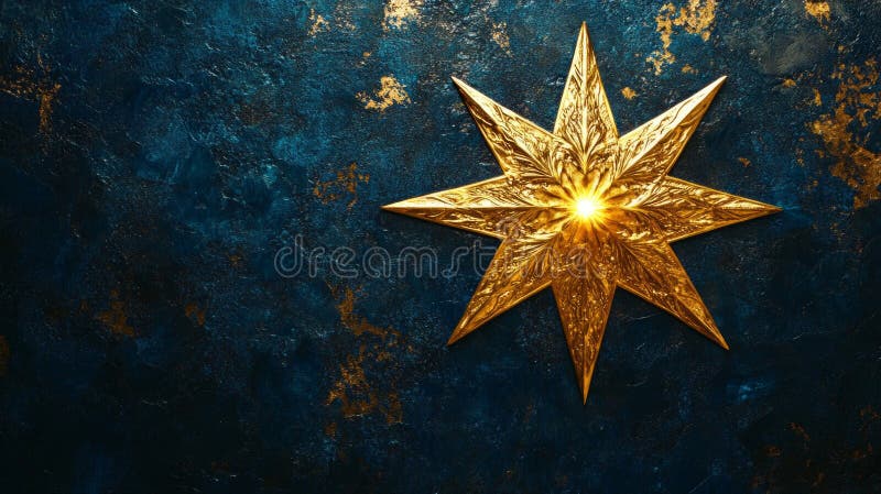 Golden Eight-pointed Star on Dark Blue Textured Background Stock ...