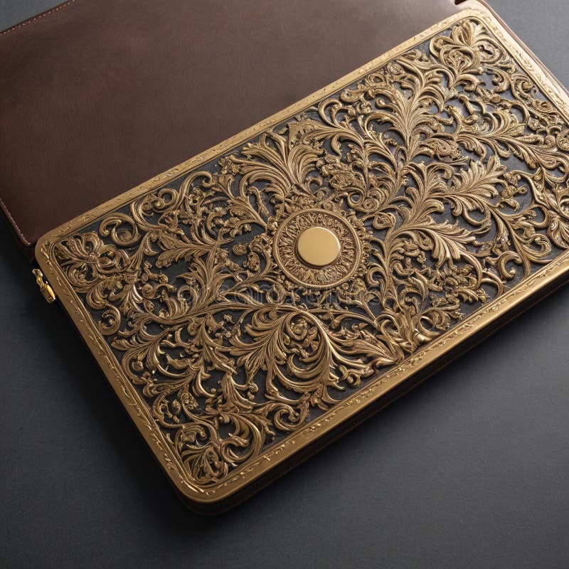 Golden Elegance Luxurious Laptop Case in Detail Stock Illustration ...