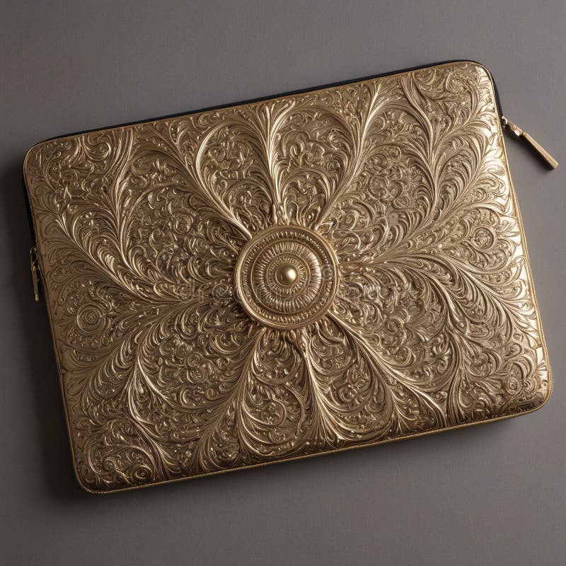 Golden Elegance Luxurious Laptop Case in Detail Stock Illustration ...
