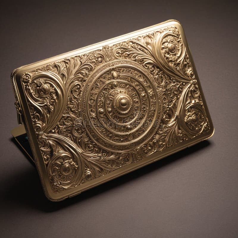 Golden Elegance Luxurious Laptop Case in Detail Stock Illustration ...