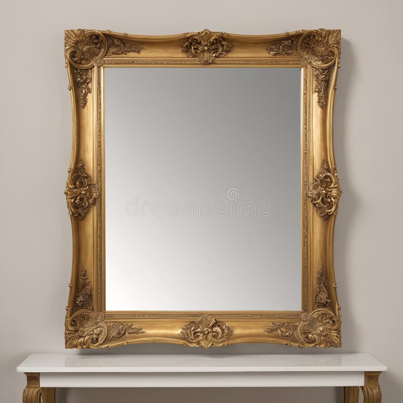 Golden Elegance Luxury Rectangular Mirror with Ornate Frame Stock ...