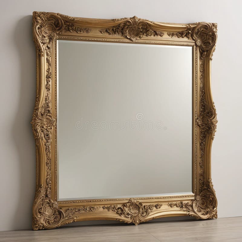 Golden Elegance Luxury Rectangular Mirror with Ornate Frame Stock ...